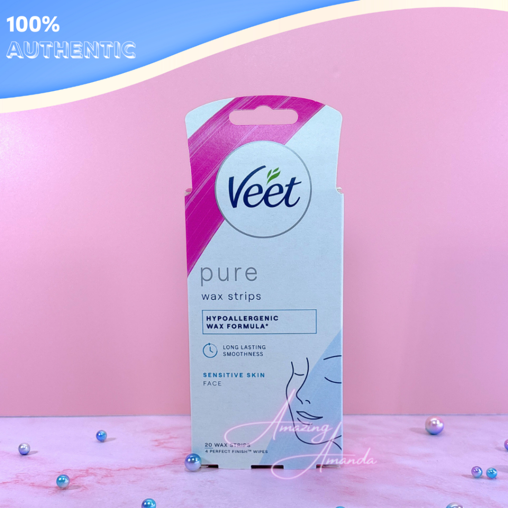 Veet Pure Face Hair Removal Cold Wax Strips Sensitive Skin, 20 Pack + 4 ...