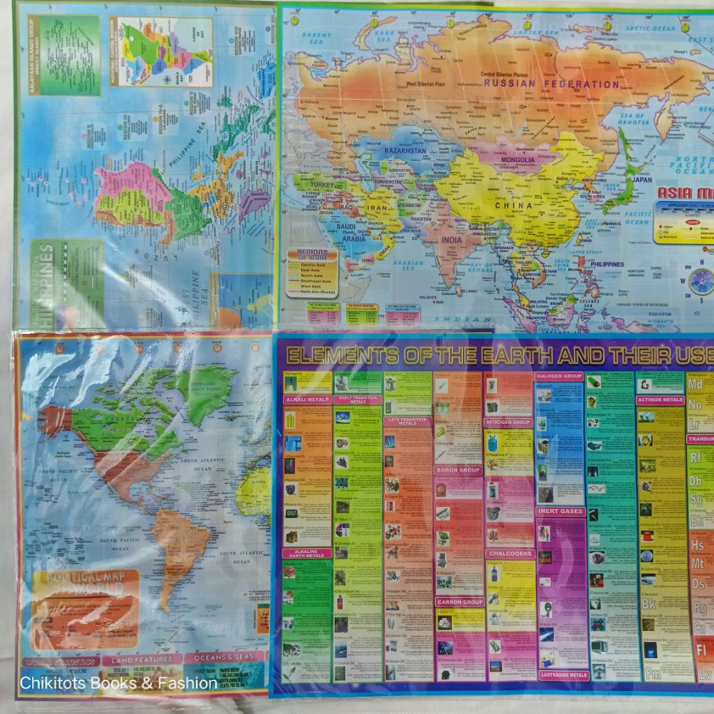 SMALL Modern Map and Periodic Table of elements with cover 9x13 ...