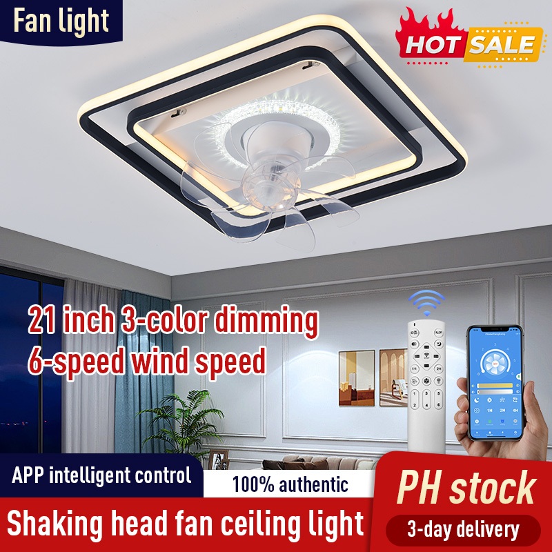 LED Ceiling Light With Fan 360 Rotation App Remote Control 3 Color ...