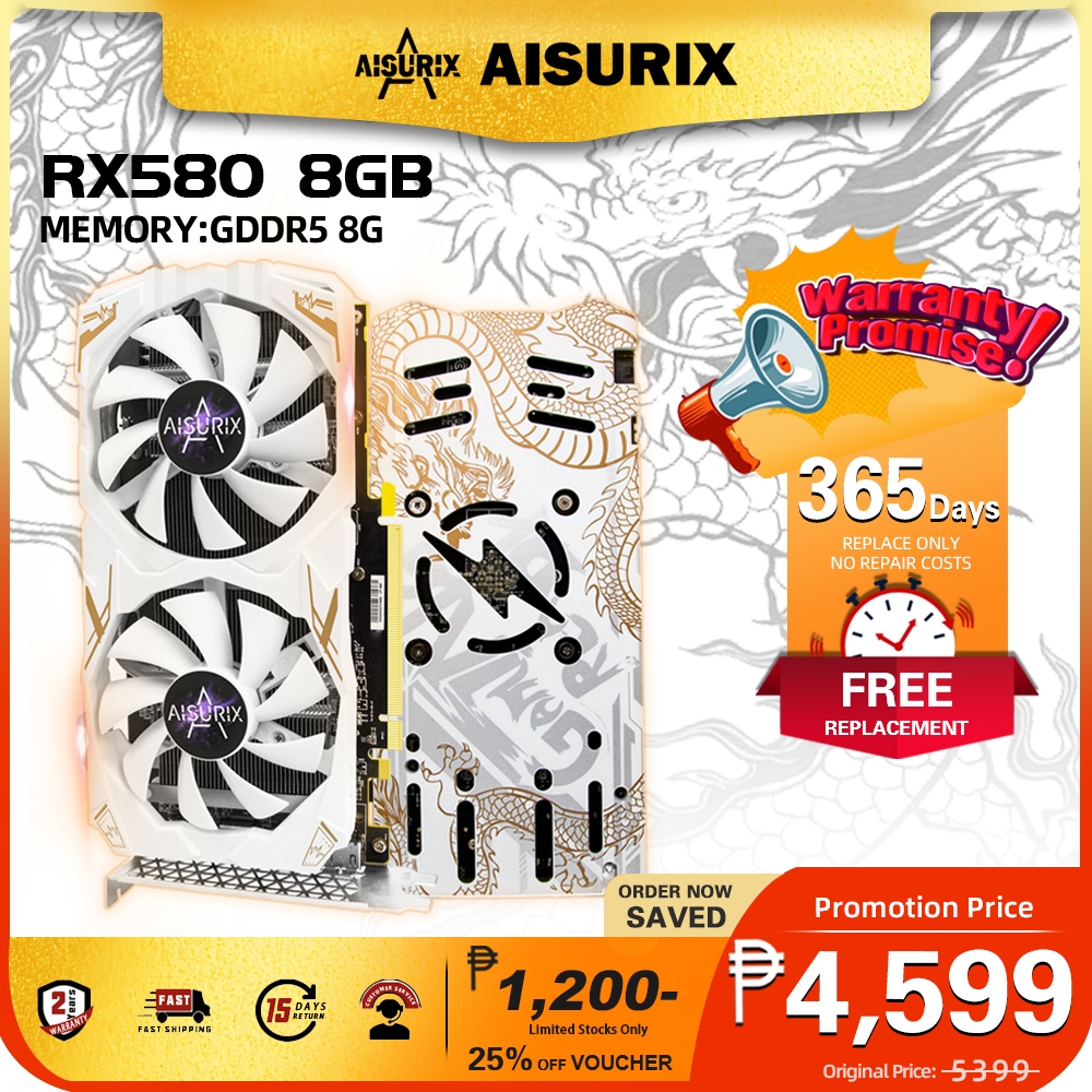 AISURIX NEW RX580 8GB Graphics Card GDDR5 256Bit Computer GPU Video Card AMD For Gaming Working ...