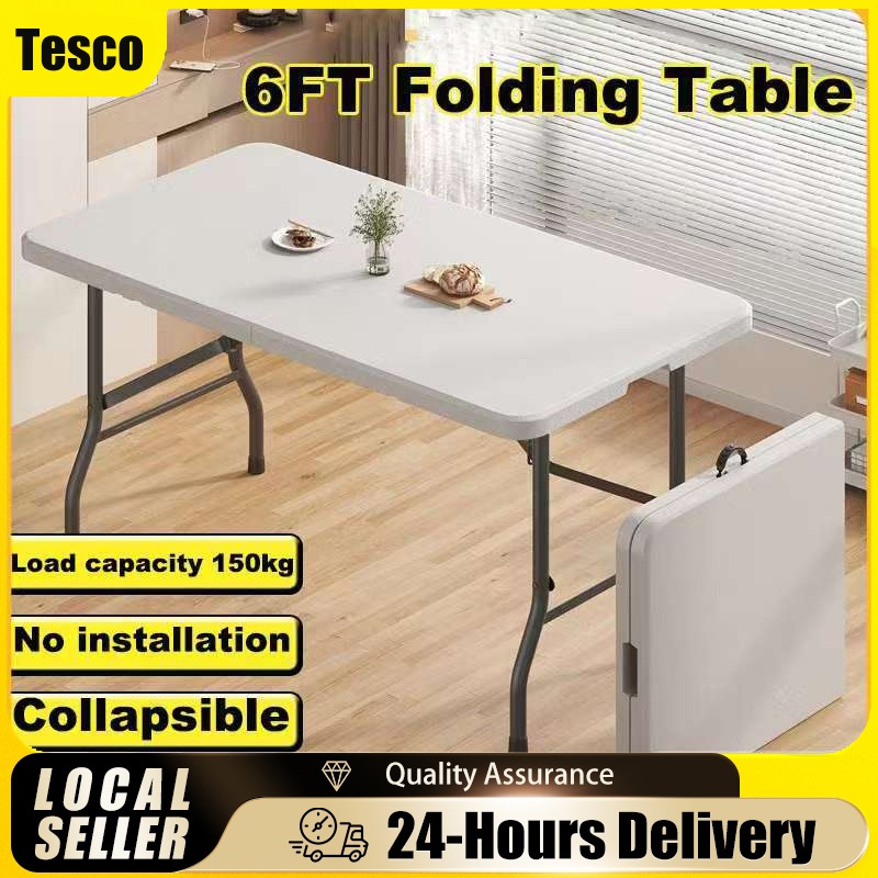 Heavy Duty Folding Table 4/5/6 FT/Fold-in-half Table Black/White Steel ...