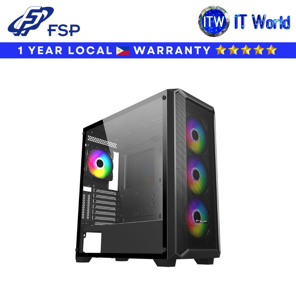 FSP PC Case CMT591A-Black E-ATX/ RGB Fans /360mm Radiator Support /USB ...