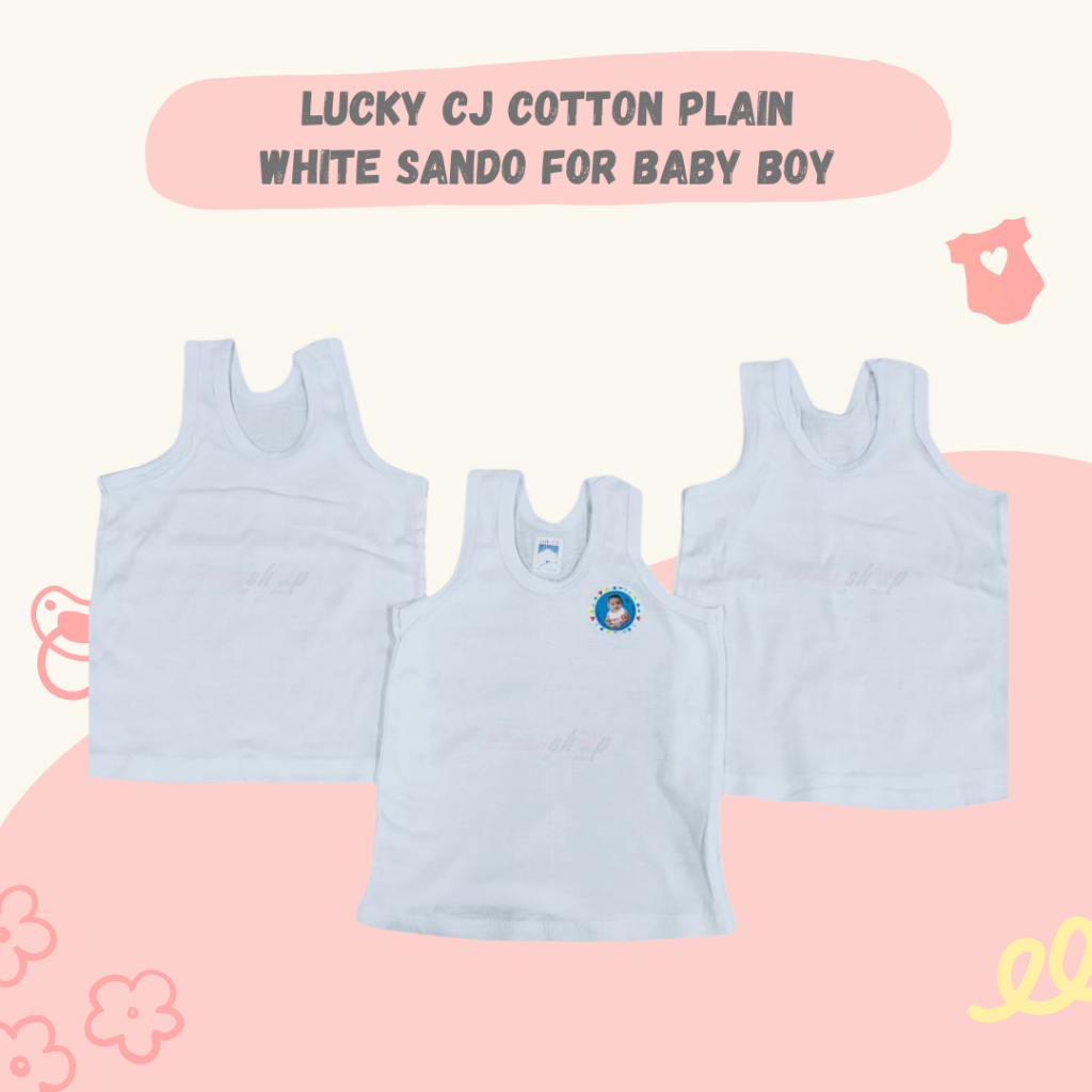 3pcs Lucky CJ Cotton Plain White Sando for Baby Boy / Newborn Baby Boy ...