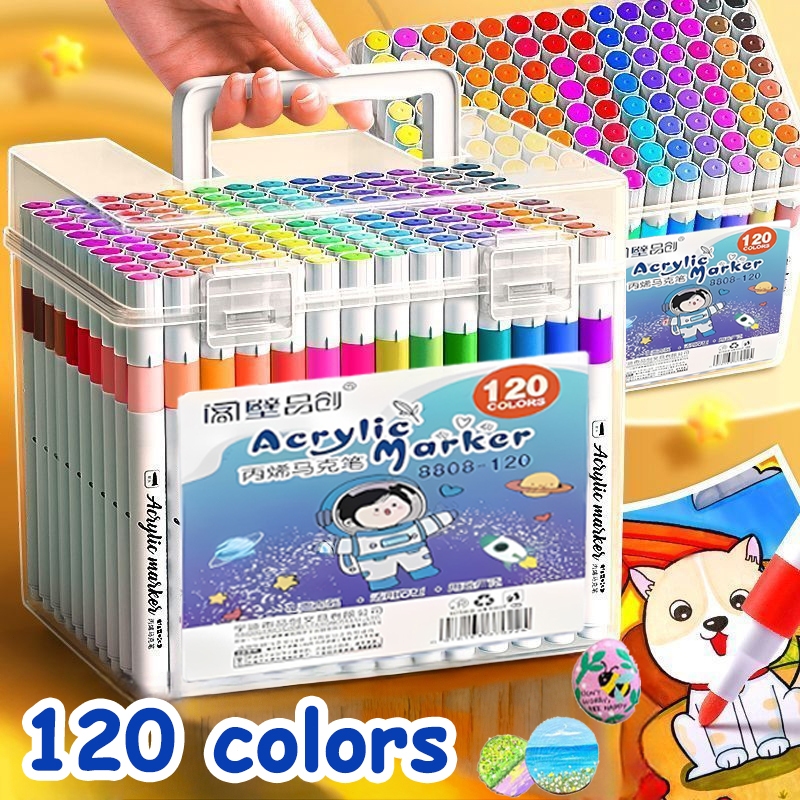 120 Colors Acrylic Markers Pen Set Marker Set Colored Pen Coloring Set ...