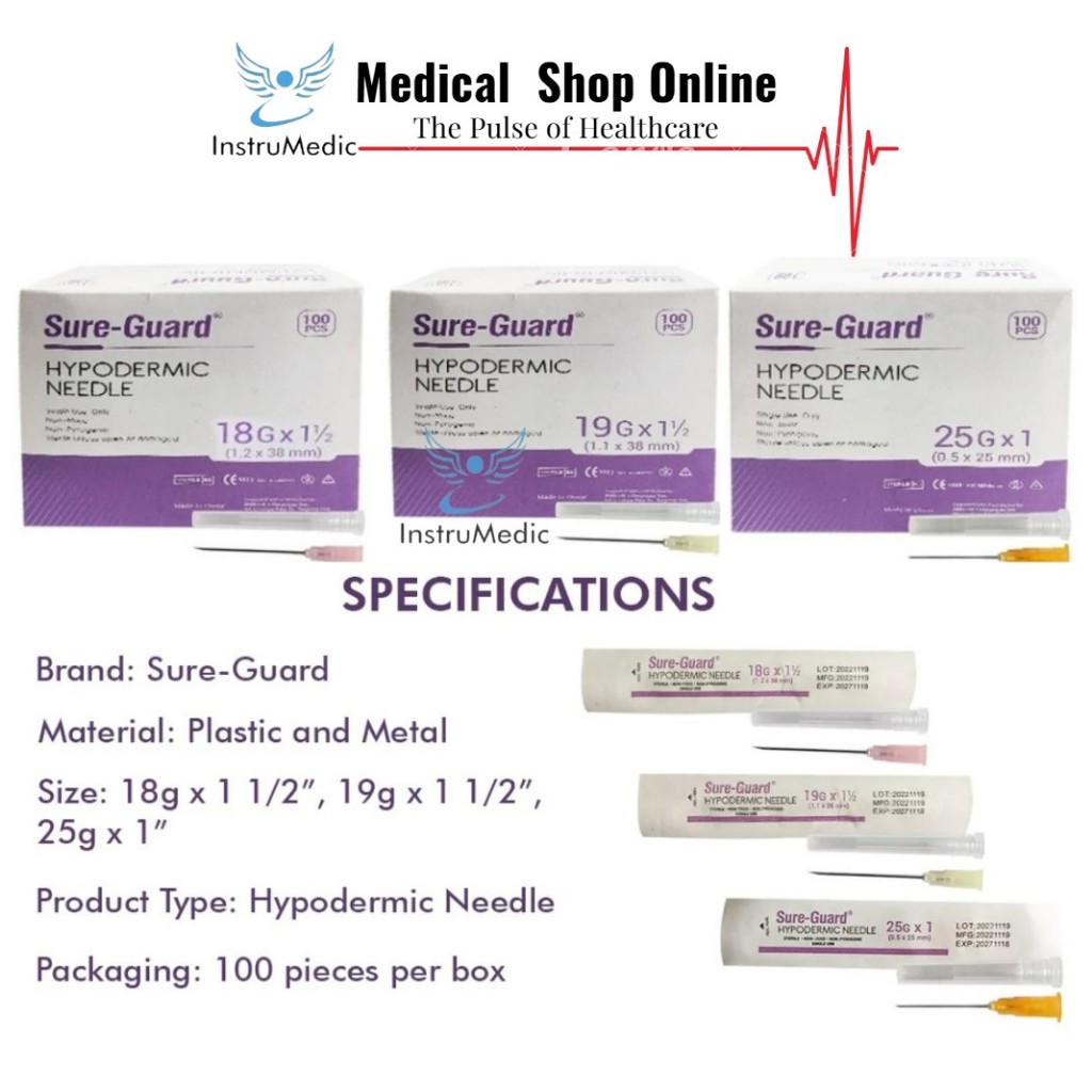 Sure-Guard Hypodermic Needles - Disposable Injection Needles (1 Box of ...