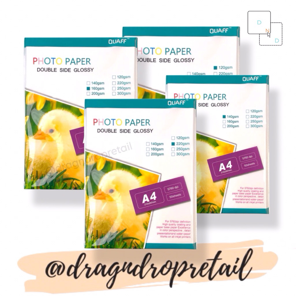 QUAFF Photo Paper Double Side Glossy 120 140 160 220 GSM A4 for Inkjet ...