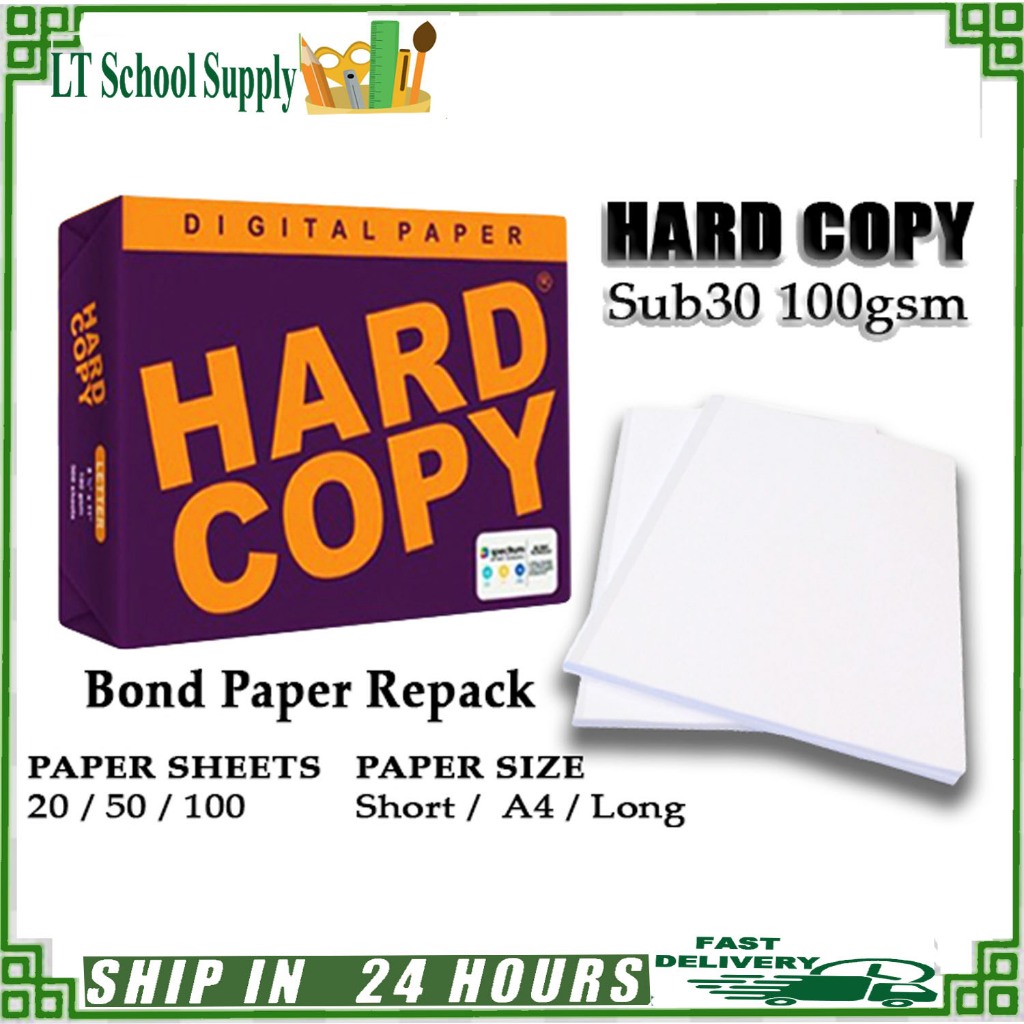 20 Sheets Hard Copy Bond Paper 100gsm Sub.30 Repacked | Shopee Philippines
