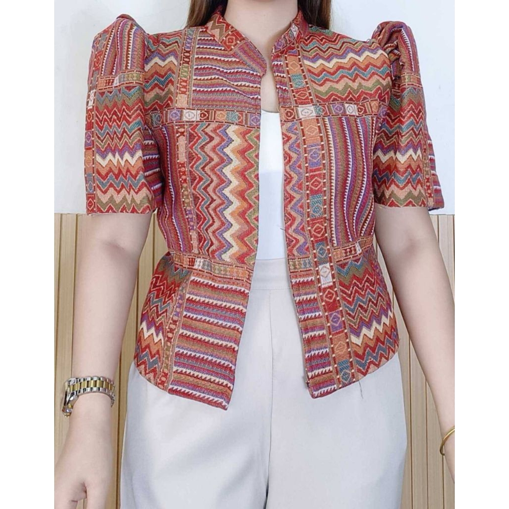 Modern Filipiniana Chinese Collar Bolero|Puff Sleeve|Pilon Cloth|Baguio ...
