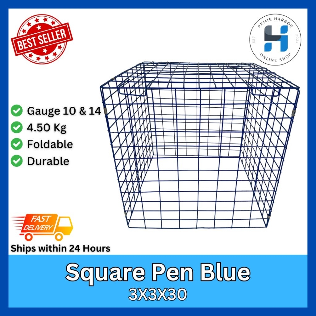 Square Pen 3X3X30 / Blue /Game fowl /Cock cage / Collapsible /Kulungan ...