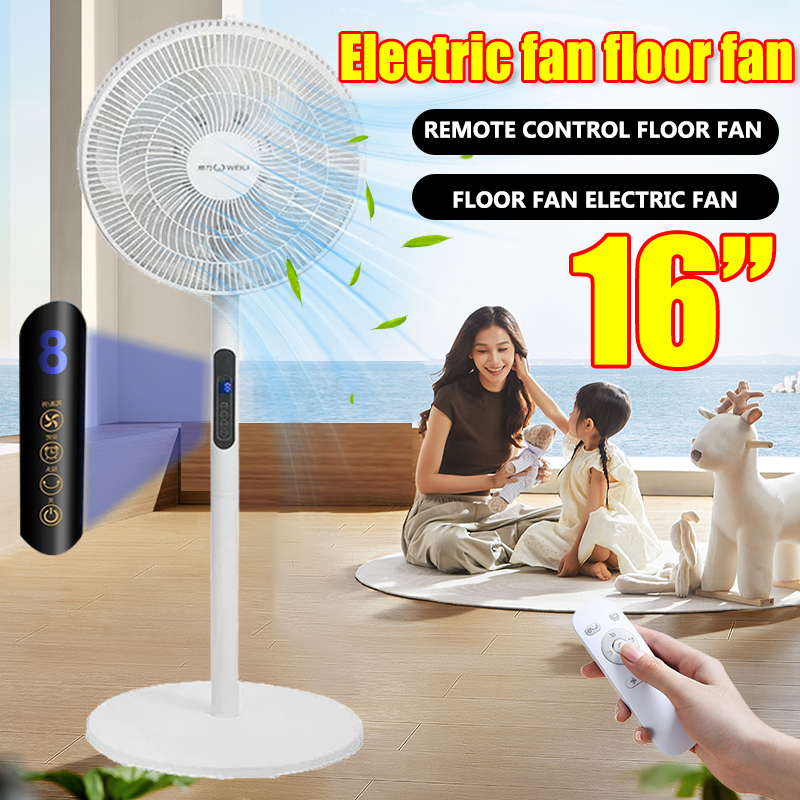 16 Inch Remote Control Floor Fan 5 Blade Strong Wind electric fan stand ...