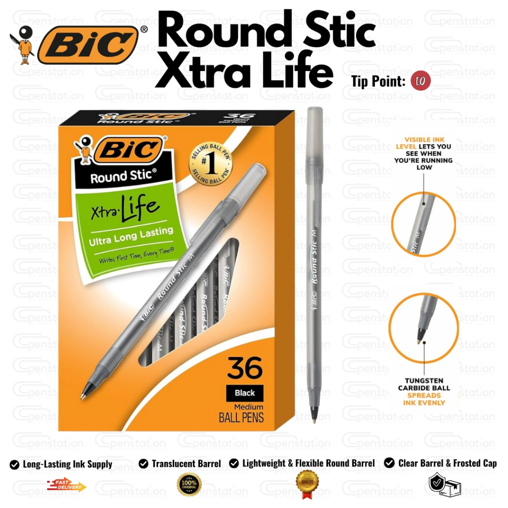 BIC Round Stic Ball Pen – Smooth Writing | Frosted Cap + Translucent ...