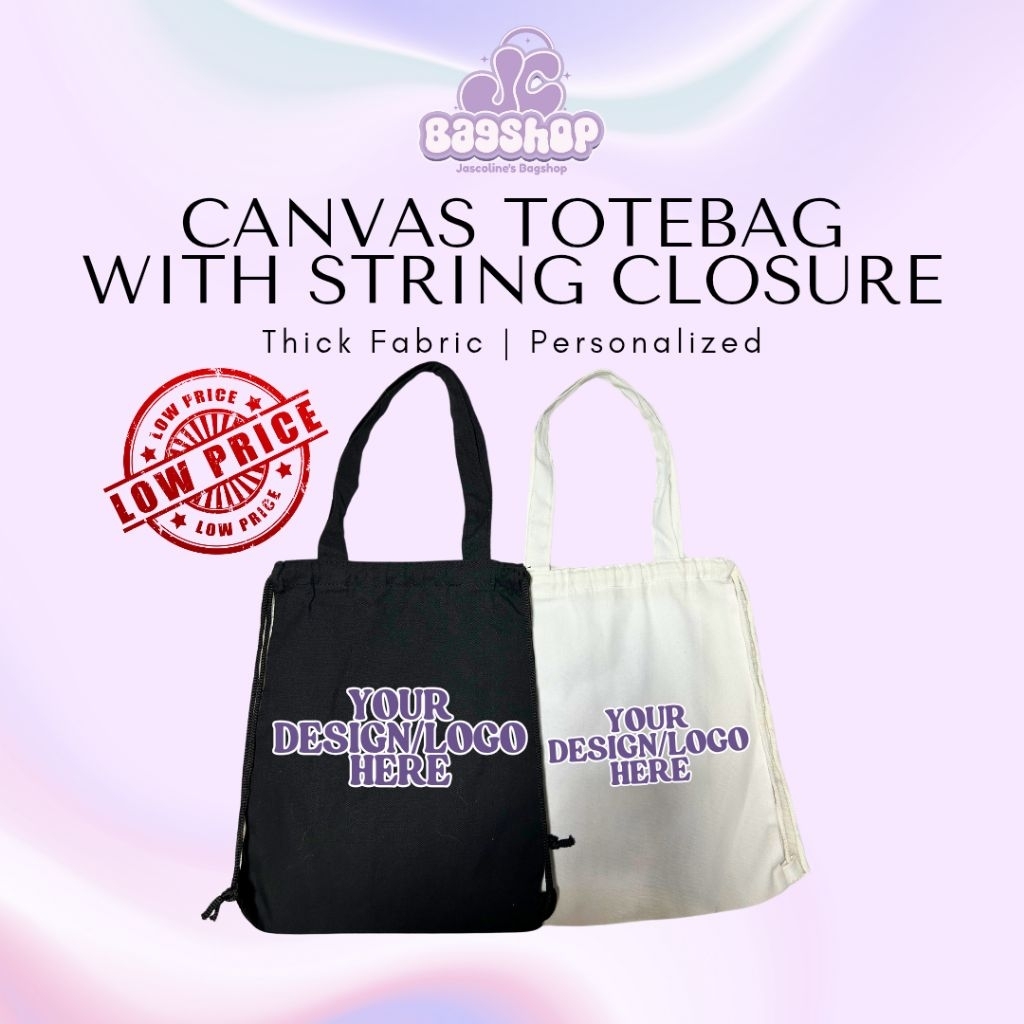 CANVAS TOTE BAG WITH STRING CLOSURE WITH PRINT | Shopee Philippines