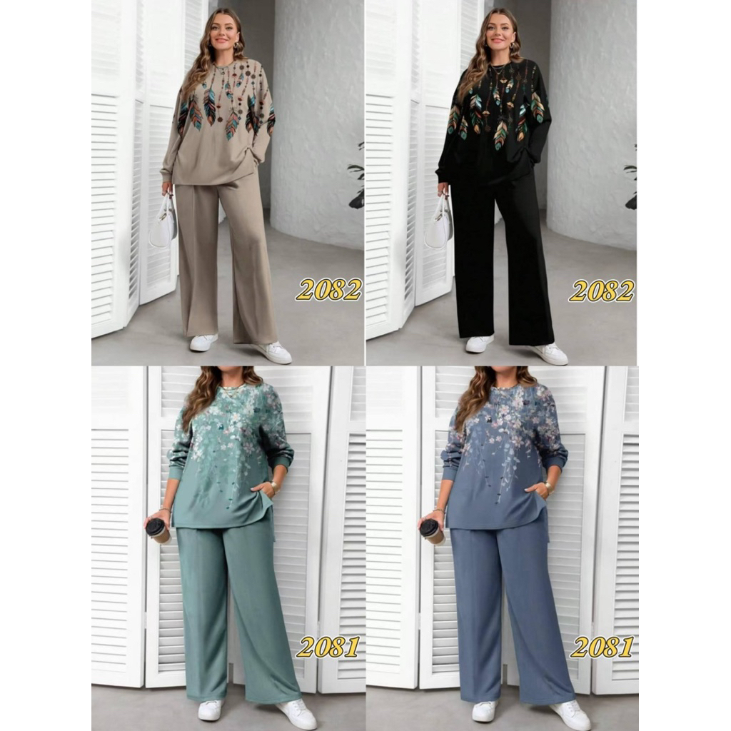 2081/ 2082 A.M plus size print terno pants can fit to XL | Shopee ...