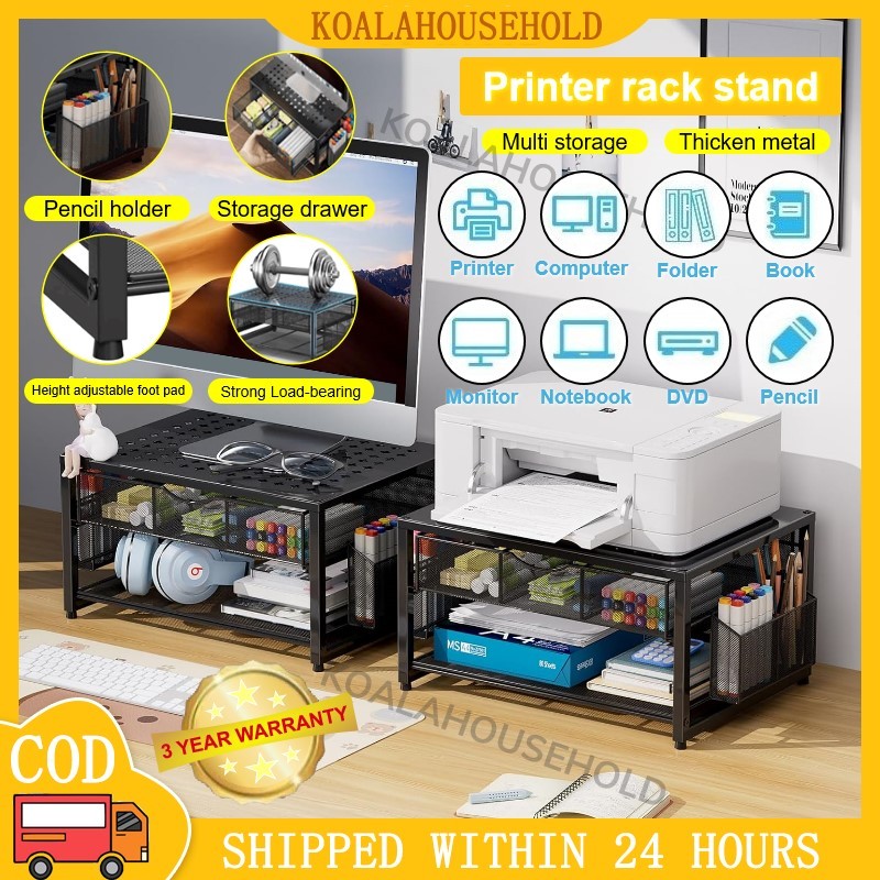 Printer stand rack organizer with pen holder and drawer thicken mental ...