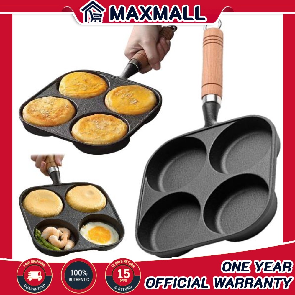 4 Holes Cast Iron Omelette Pan Egg Pan Non Stick Torta Burger Maker ...