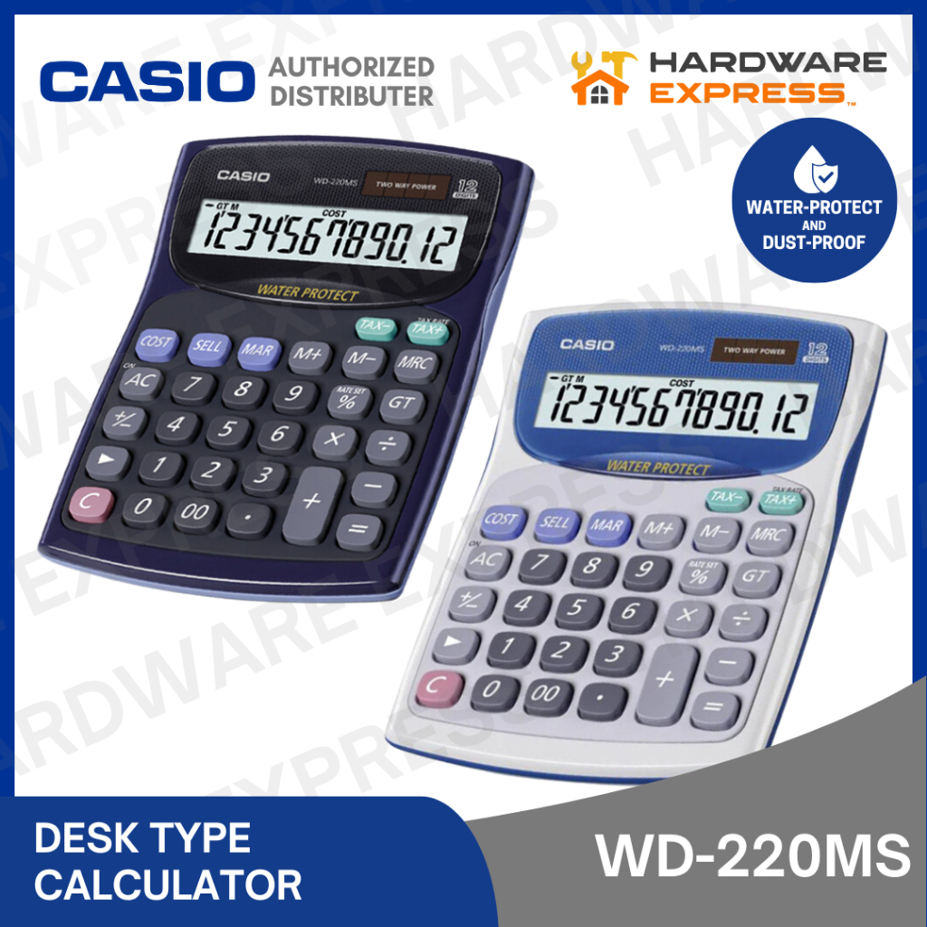 Casio WD-220MS Desk Type Calculator Water-Protect & Dust-Proof (12 ...