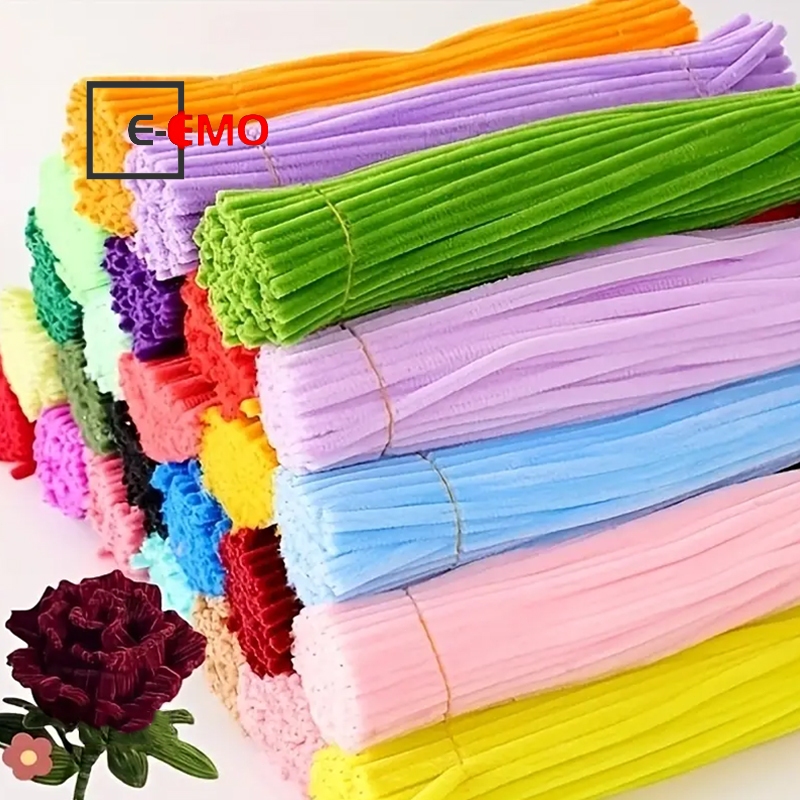 【100pcs】Colorful Dense Fuzzy Wire Pipe Cleaner Craft Flower Chenille ...