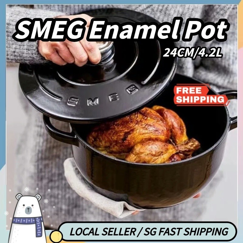 SMEG Enamel Pot Soup Pot 24cm Large Capacity Soup Pot Double Ear Stewed ...