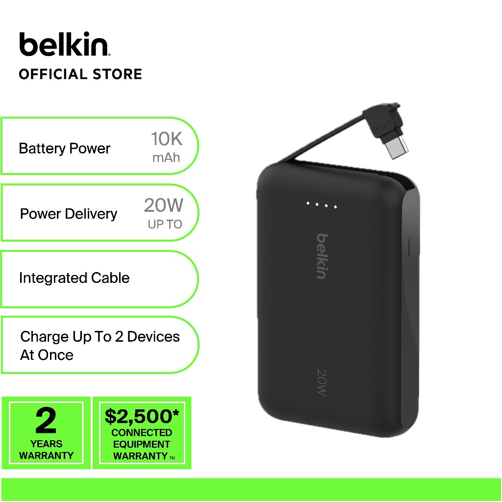 Belkin BoostCharge Power Bank 10K with Integrated Cable | Shopee ...