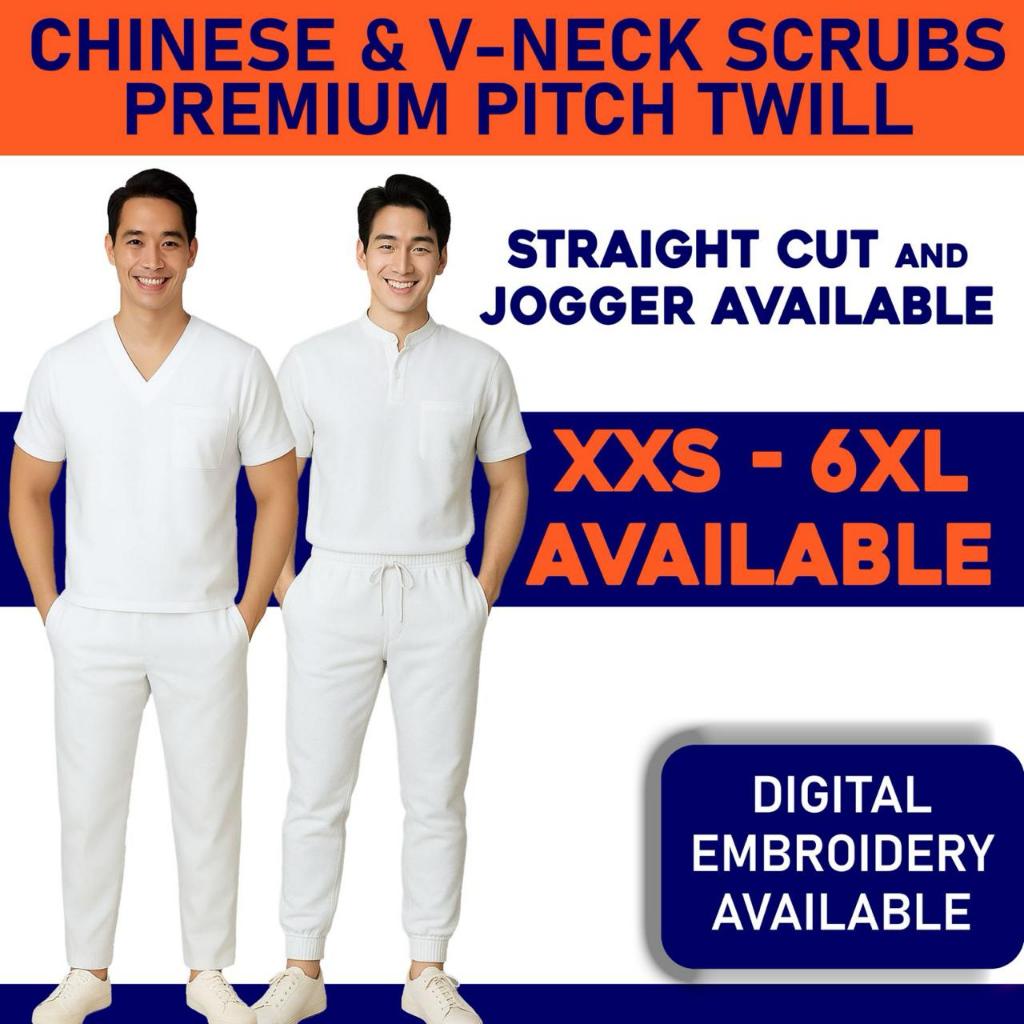 MEN'S PITCH TWILL SCRUBS CHINESE & V-NECK | Shopee Philippines