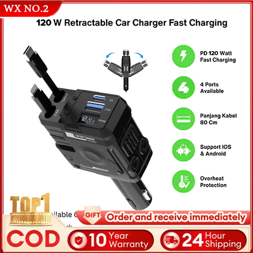 [COD]4 in 1 120W Car Charger Super Fast Charge Multi Devices ...