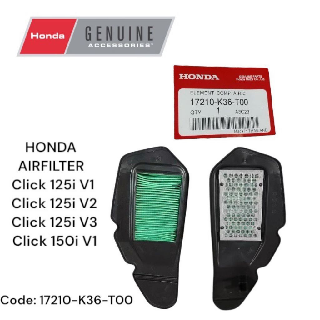 HONDA CLICK 125i V1 V2 V3| CLICK 150i V1 AirFilter Code 17210-K36-T00 Honda Genuine Parts ...