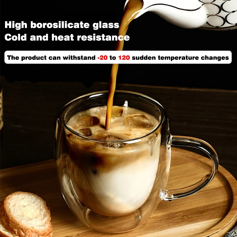 With Handle Double Wall Glass Heat Resistant Coffee Cup Tea wine Cup ...