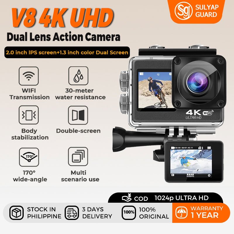 4K Waterproof Action Camera Dual Screen With Wifi For Sports Vlogging ...
