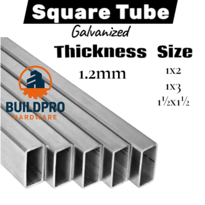 GI Square Tube Tubular Makapal 1.2mm 1x2, 1x3, 11/2x11/2 Length 1FT - 4 ...