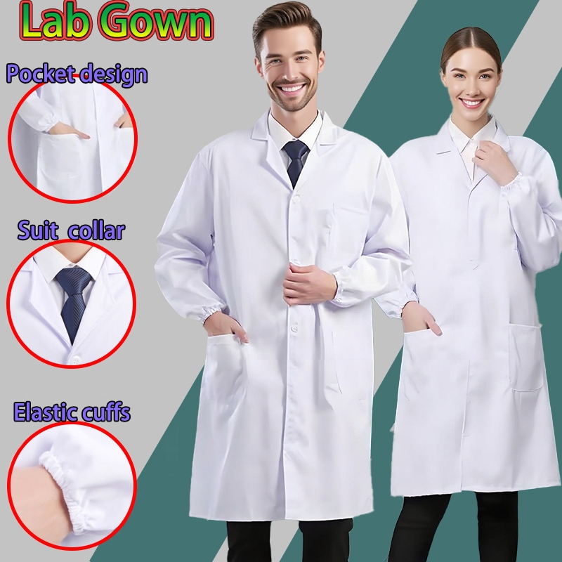 Lab Coat Lab Gown Long Sleeve For Students Doctor White Laboratory Gown ...