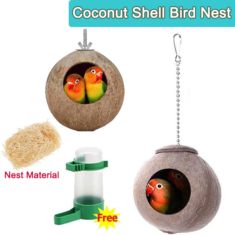Natural Bird Nest Coconut Shell Bird House for Cockatiel Love Birds ...