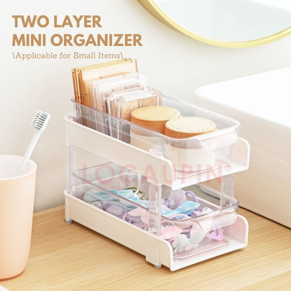 LOCAUPIN 2 Layer Mini Desktop Organizer with Removable Tray Storage ...