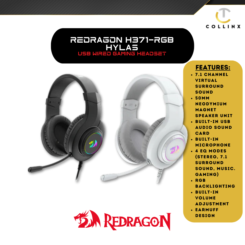 Redragon H371-RGB Hylas USB Wired Gaming Headset | 7.1 channel virtual ...