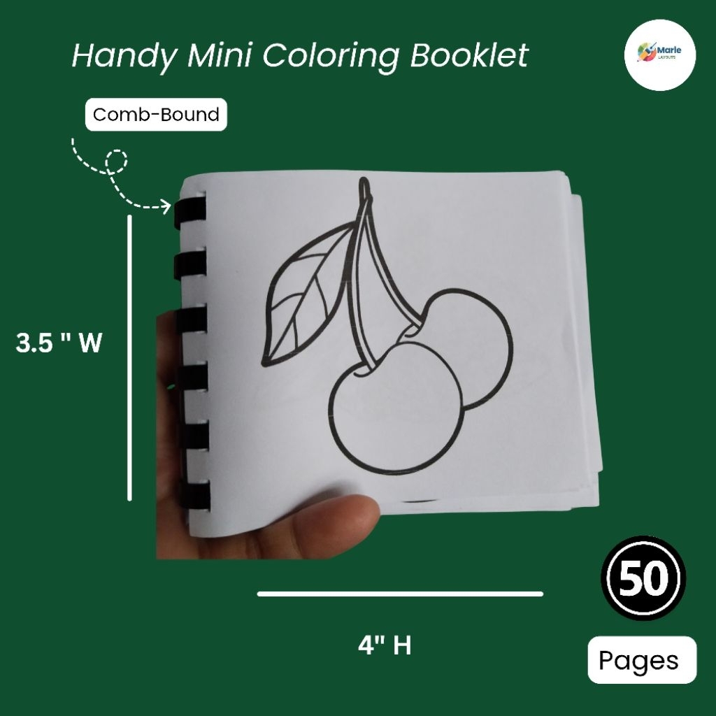 Handy Mini Coloring Booklet 50 Pages ( Random Drawing like fruits ...