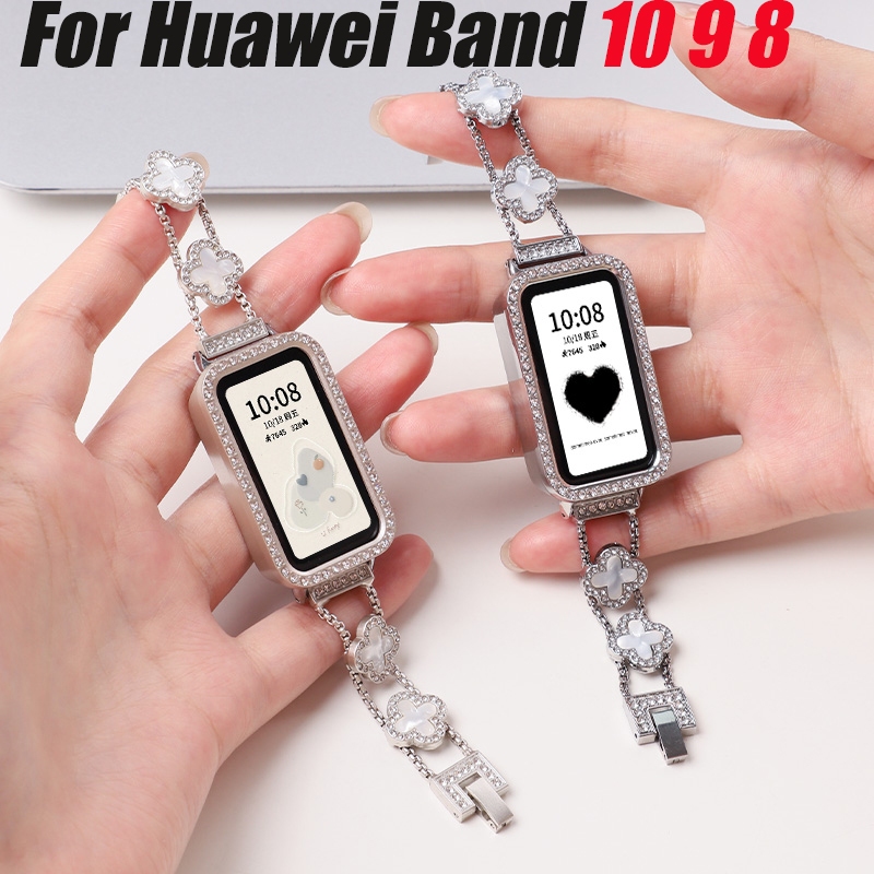Huawei Band 10 9 8 Four-leaf clover Fritillary Metal Diamond Bling ...