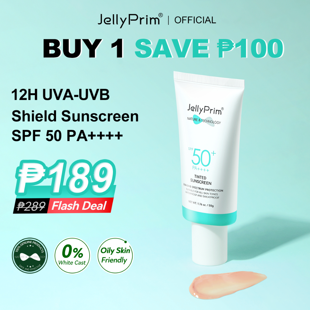 JellyPrim Tinted Sunscreen SPF50+ PA++++ 50ml | Lightweight Oil Control ...
