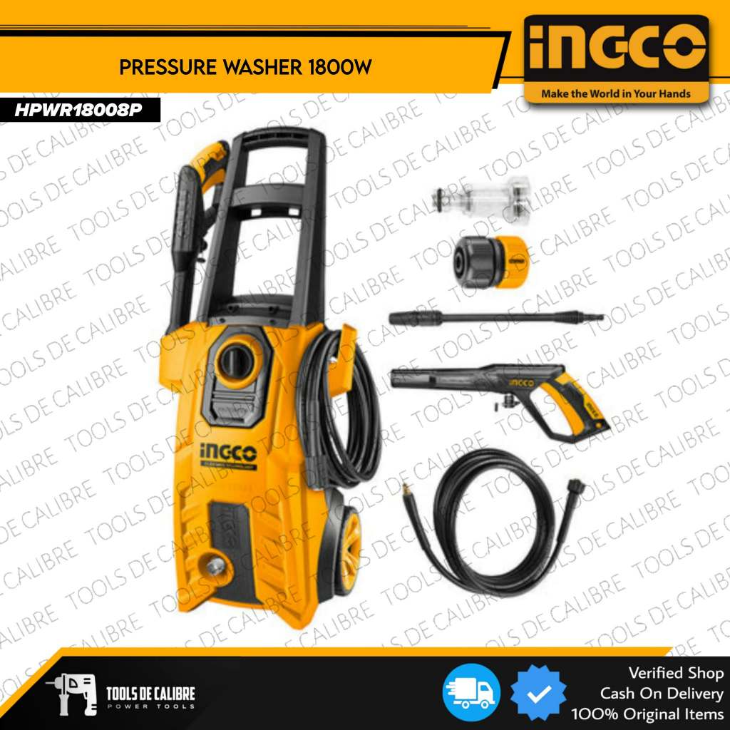 INGCO Pressure Washer 1800W HPWR18008P w/ FREE 3M Tape Measure & Mini ...