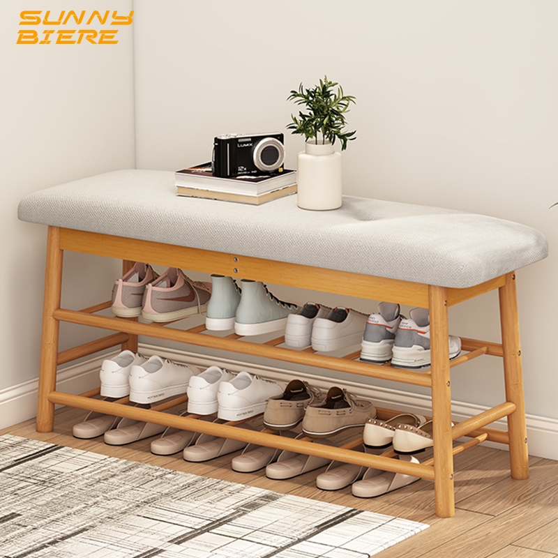 【On Hand】Shoe Changing Bench Bamboo Shoe Rack Shoe Storage High Quality ...