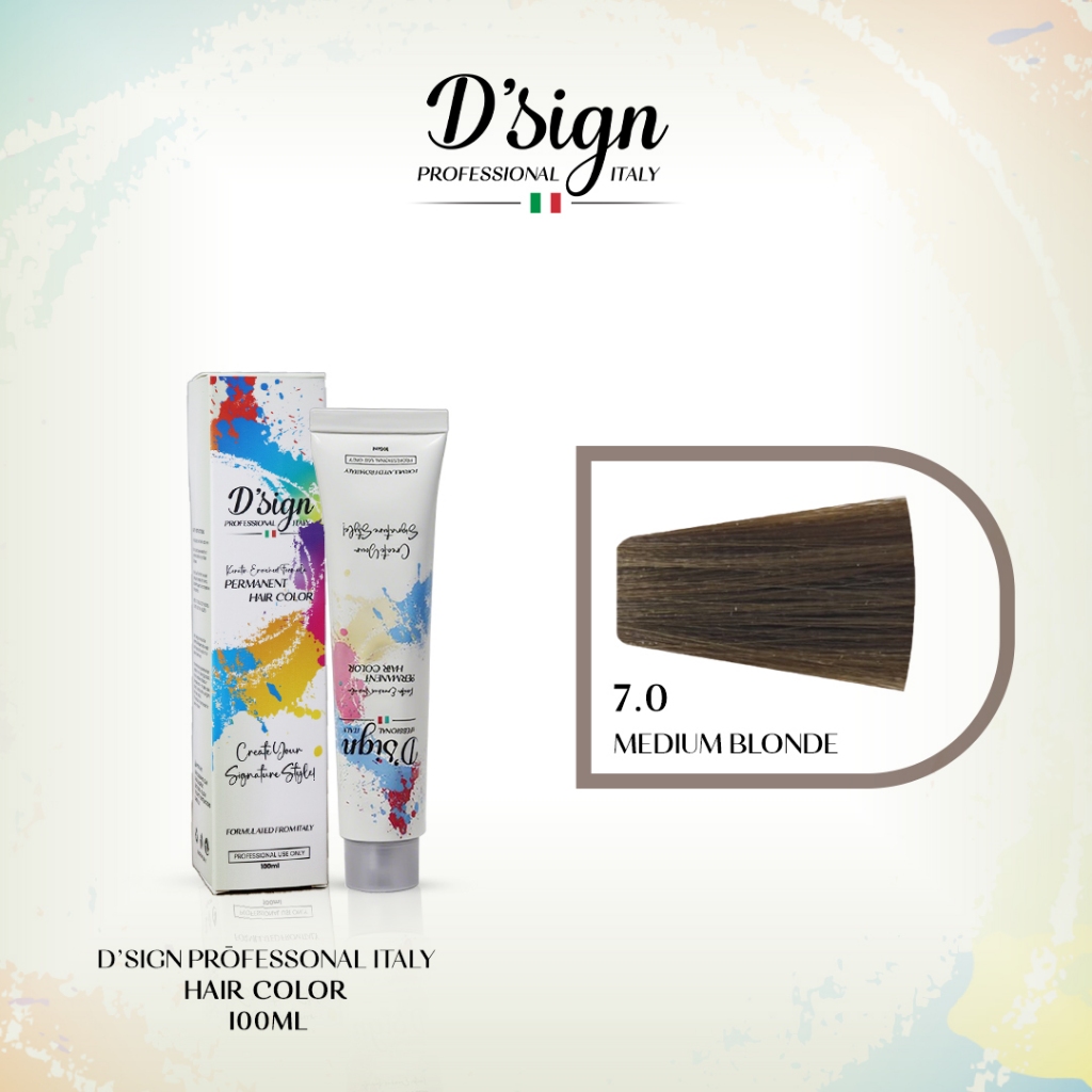 D’sign Professional Italy Hair Color 7.0 Medium Blonde 100ml | Shopee ...
