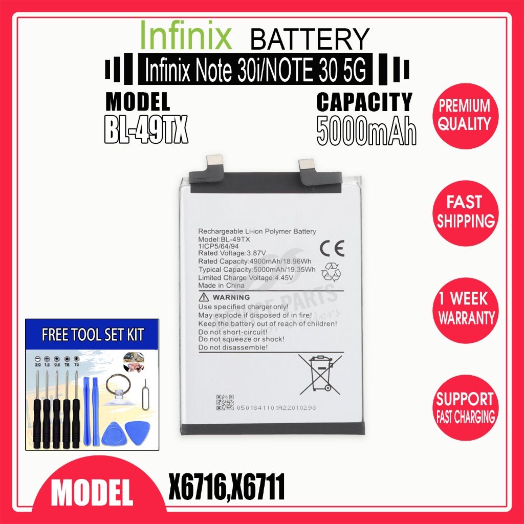 BL-49TX BATTERY FOR INFINIX NOTE 30I/NOTE 30 5G BATTERY MODEL BL-49TX ...
