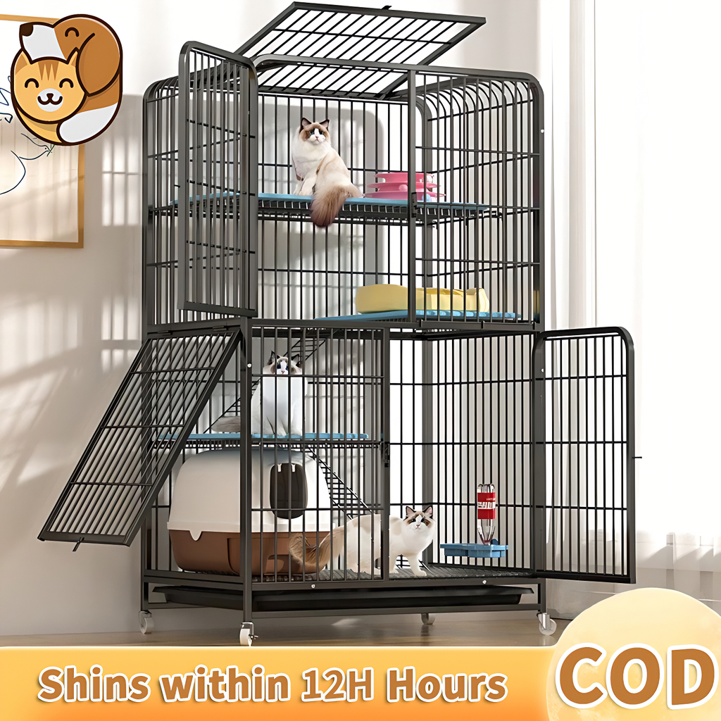 Cat cage heavy duty Cat Villa Square Tube Cat Cage 4 Layer Pet Cage ...