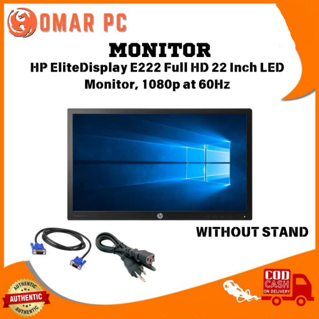 HP EliteDisplay E222 Full HD 22 Inch LED Monitor, 1080p at 60Hz, VGA ...