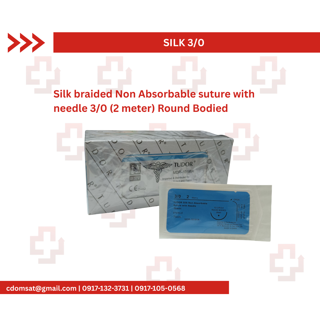 Silk Braided Non-Absorbable Surgical Suture with Needle – 3/0, 2 Meter ...