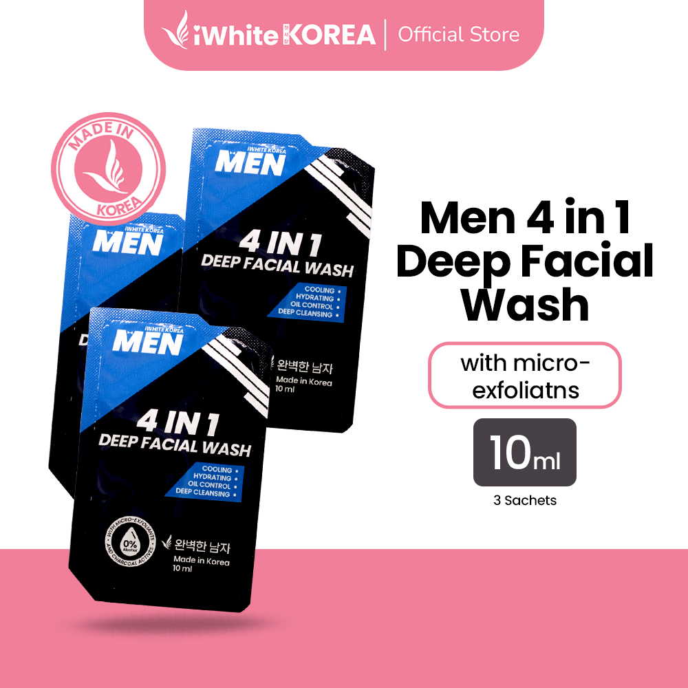 Men by iWhite Korea 4-in-1 Deep Facial Wash Sachet 10ml - (Bundle of 3 ...