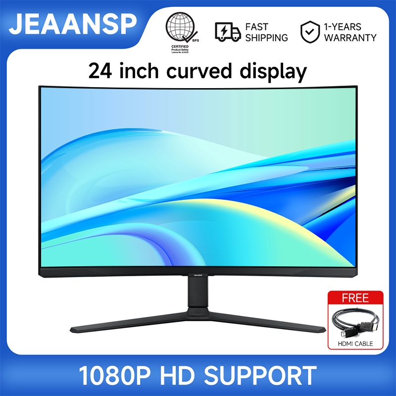 JEAANSP FHD Gaming Monitor 24 inch Curved screen Frameless Monitor ...