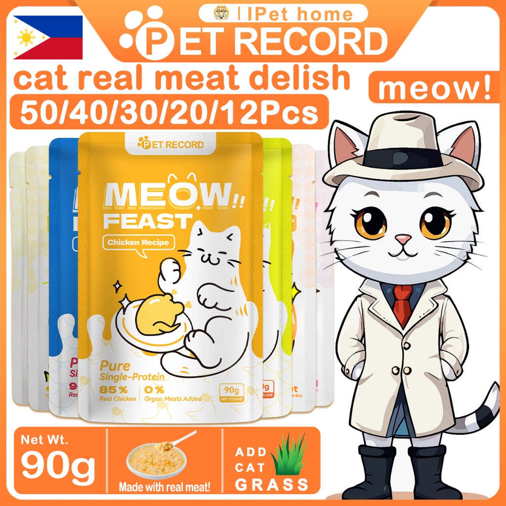 【PET RECORD】50/40/30/20/12 PCS Cat wet food bag Cat Real Meat Delish ...