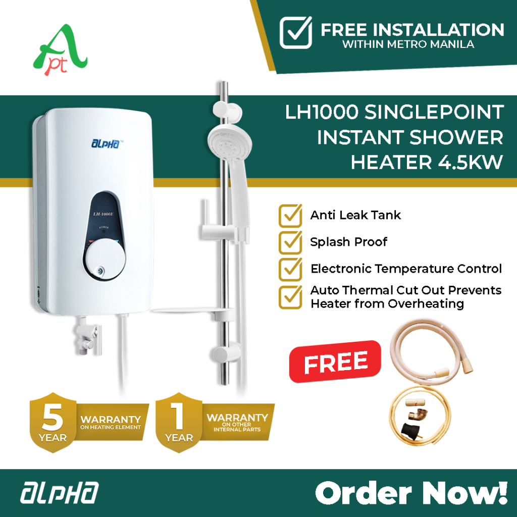 APT Alpha Singlepoint Instant Shower Water Heater 4.5KW LH1000 | Shopee ...