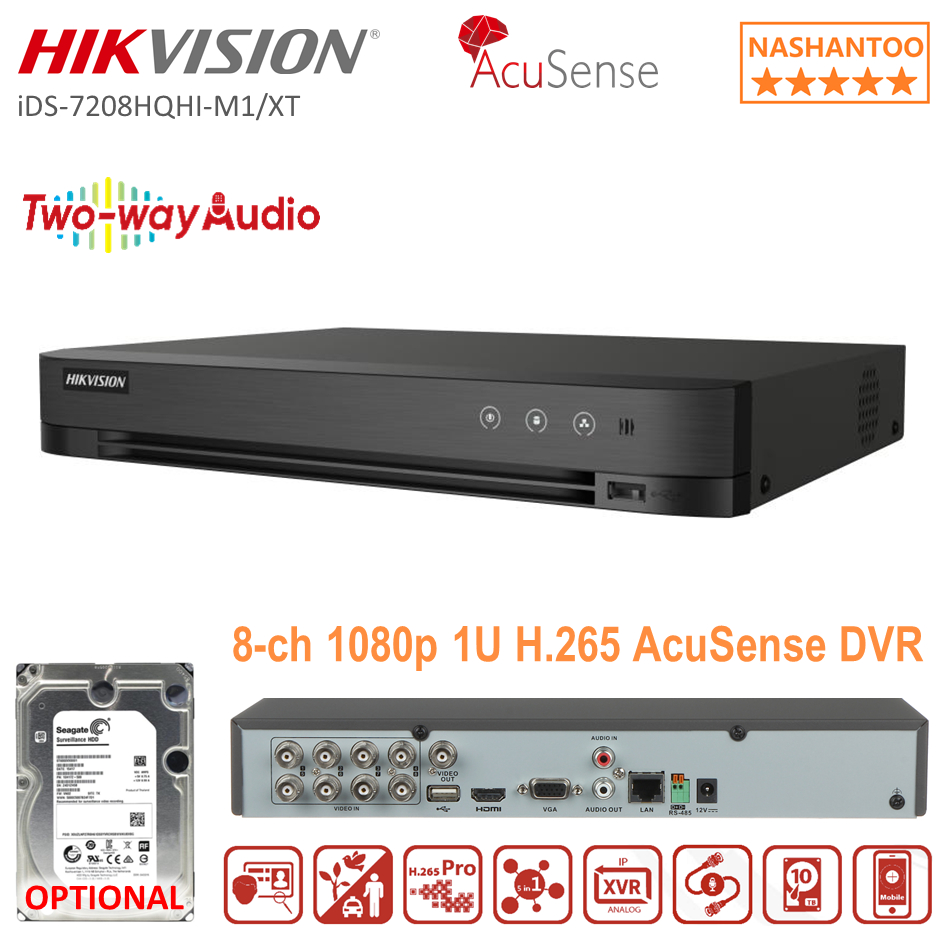HIKVISION iDS-7208HQHI-M1/XT 1080p 8CH 1U H265 Acusense DVR, 3K/5MP ...