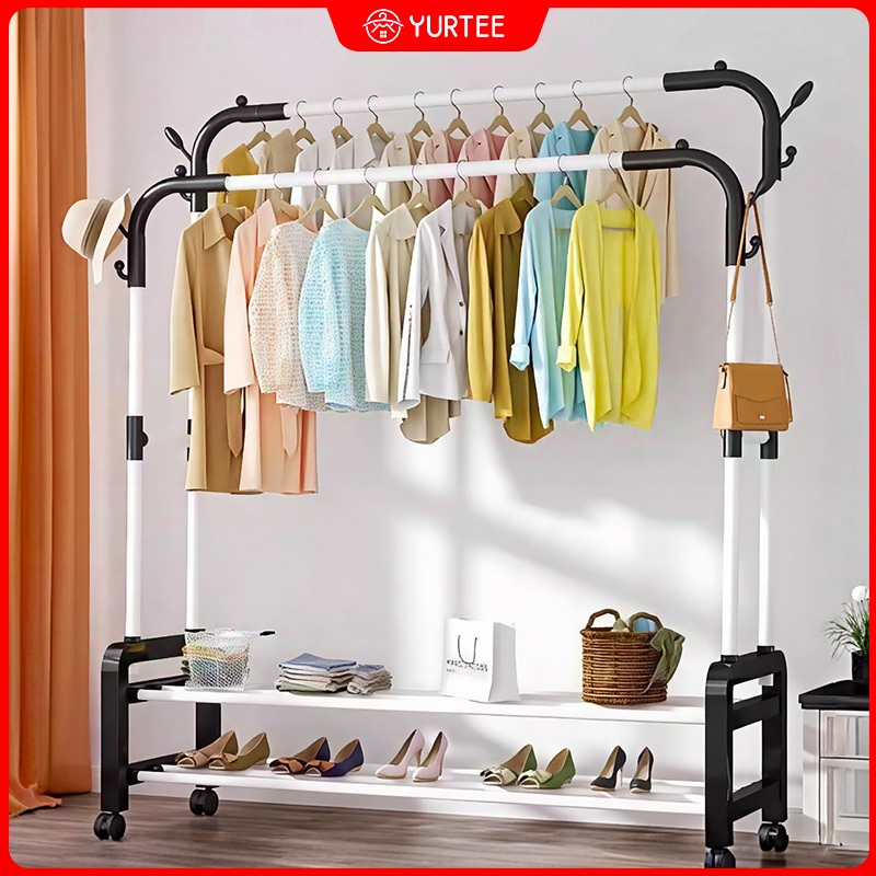COD Metal Clothes Hanger Clothes Drying Rack Double Pole Clothes Rack ...