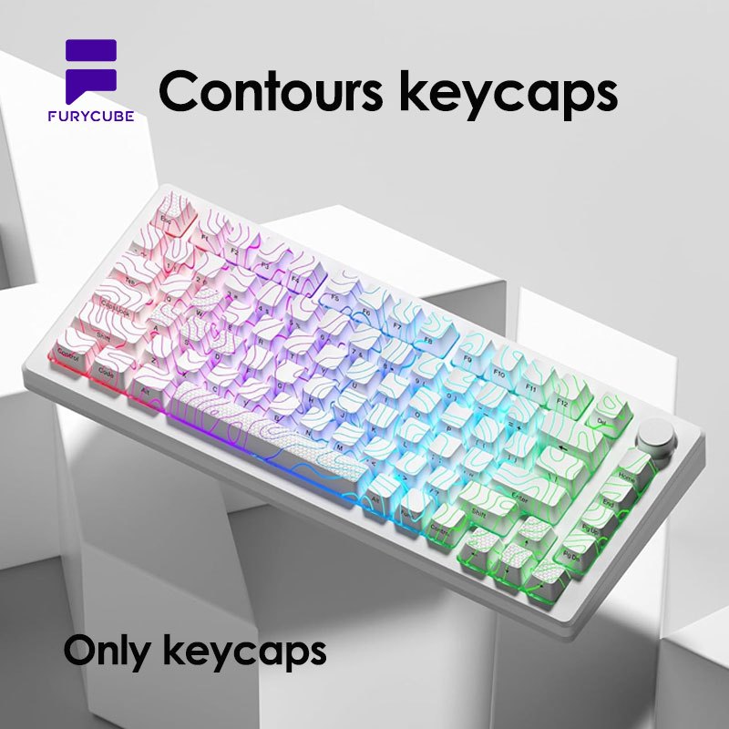 FURYCUBE Contours Keycaps PBT OEM Profile Dye-sublimated White Keycap ...